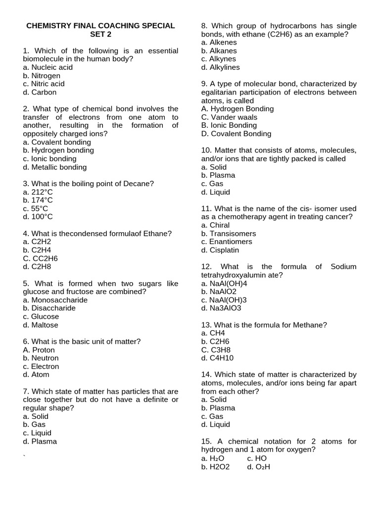 Chemistry Final Coaching II | PDF | Chemistry | Organic Chemistry