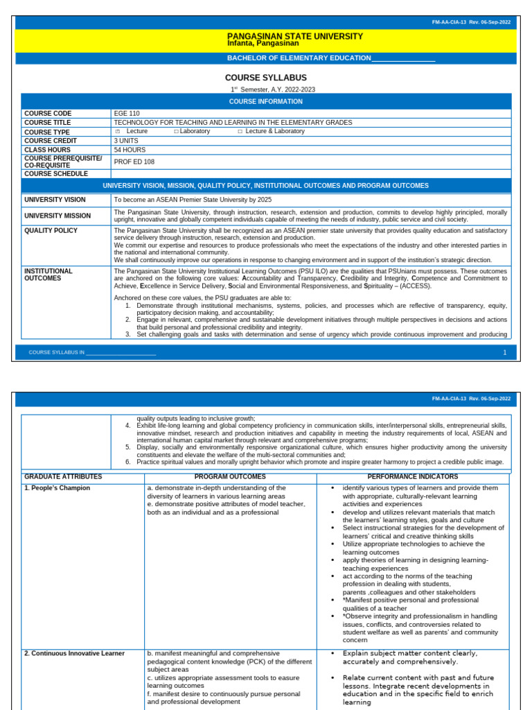 EGE 110 Technology For Teaching and Learning in Elem Grades | PDF | Educational Technology ...