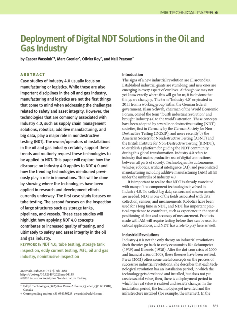Deploymentof Digital NDTSolutionsinthe Oiland Gas Industry | PDF ...