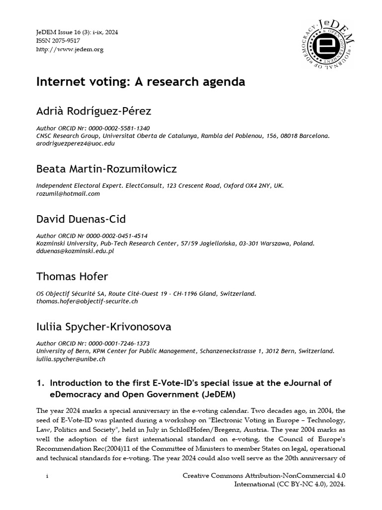 Internet Voting Research Agenda 2024 | PDF | Electronic Voting | Sociology