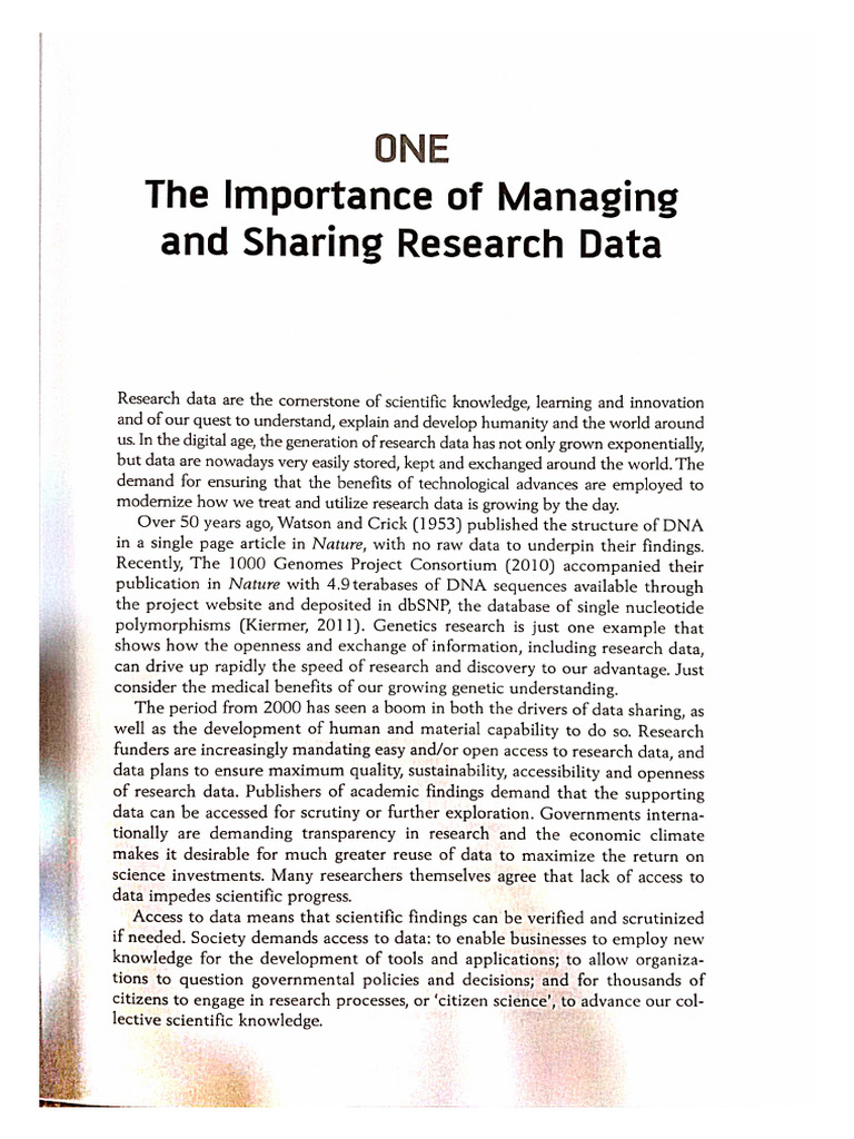 The Importance of Managing and Sharing Research Data | PDF