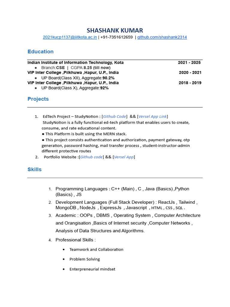 Shashank Kumar Resume.c11d6842b0f4a6494e1d | PDF