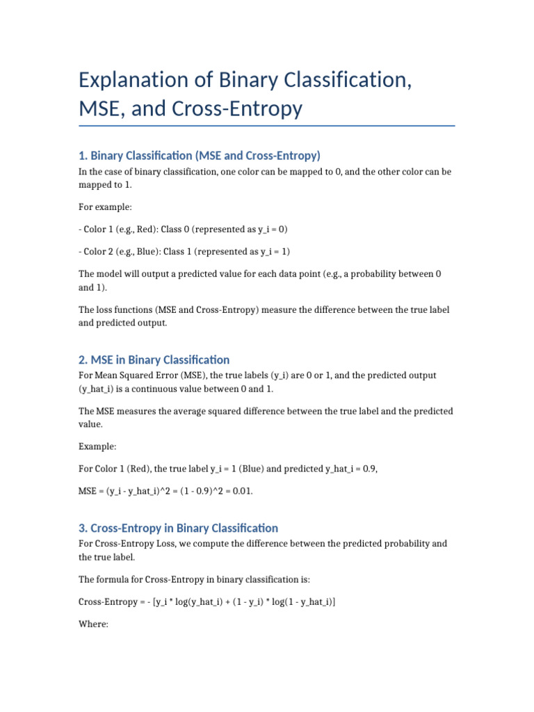 Binary Classification MSE Cross Entropy Explanation | PDF