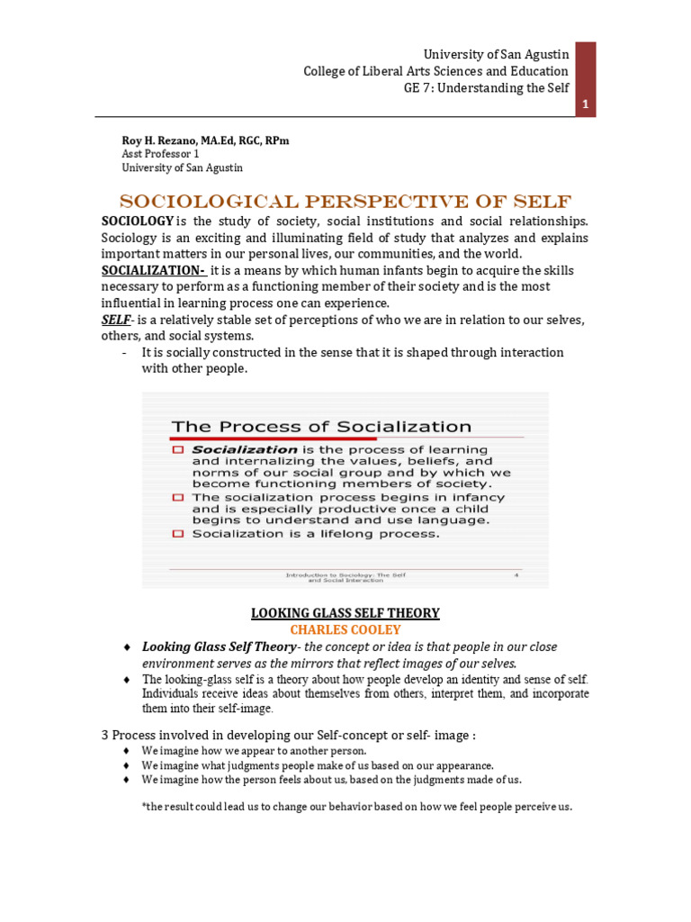 Sociology of Self and Identity | PDF | Self Concept | Behavioural Sciences