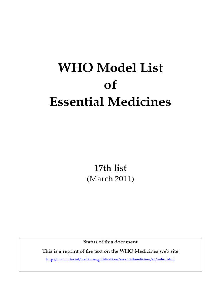 WHO Essential Medicines List 2011 | PDF | Medicine | Drugs