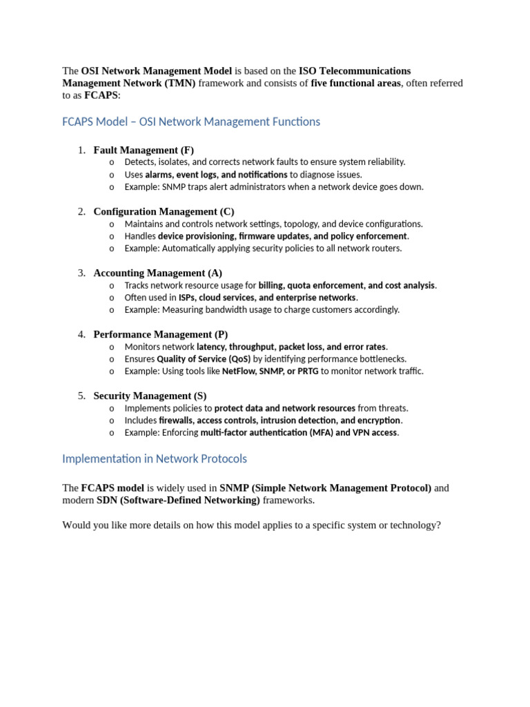 FCAPS Model: OSI Network Management Guide | PDF
