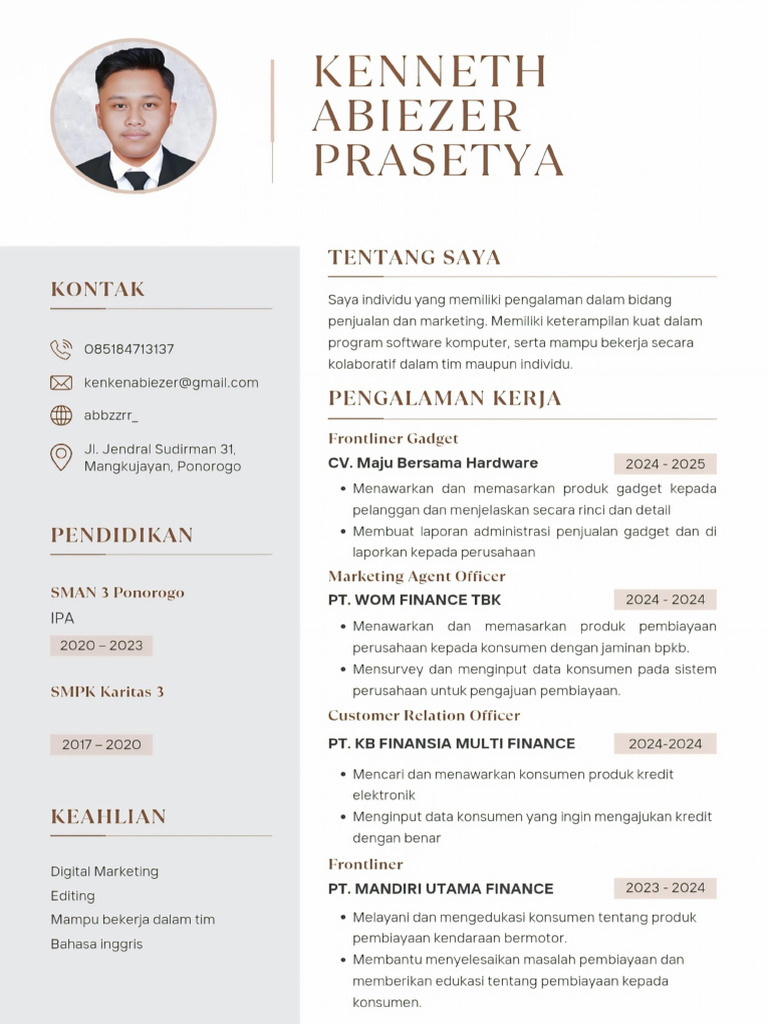 CV. Kenneth Abiezer Prasetya | PDF
