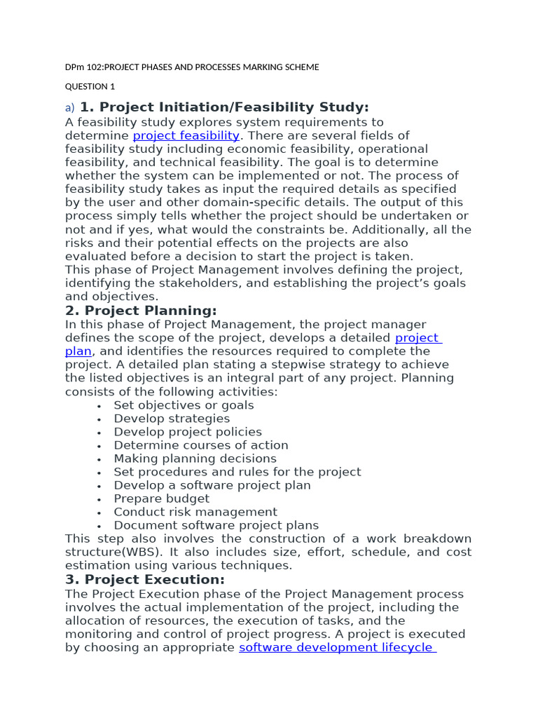 DPM 102 PROJECT PHASES AND PROCESSES Marking Scheme | PDF | Project ...