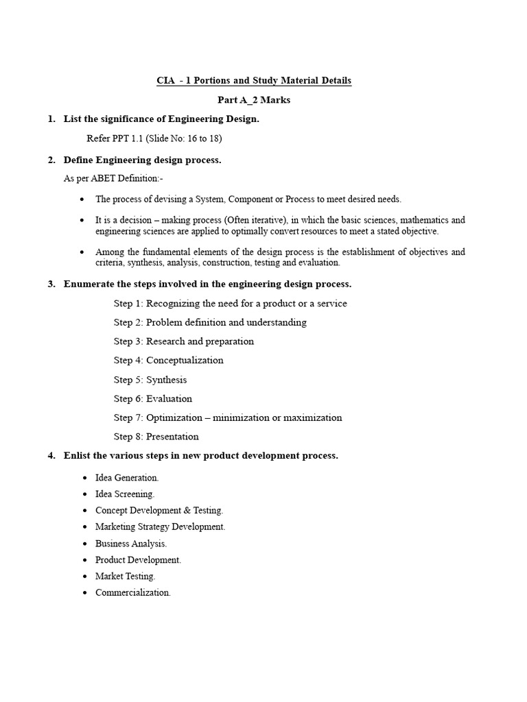 Product Development - Module 1 - QB | PDF | Engineering Design Process | Cognition