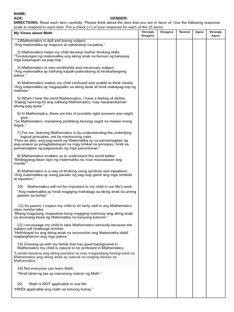 survey-questionnaire | PDF | Teachers | Mathematics