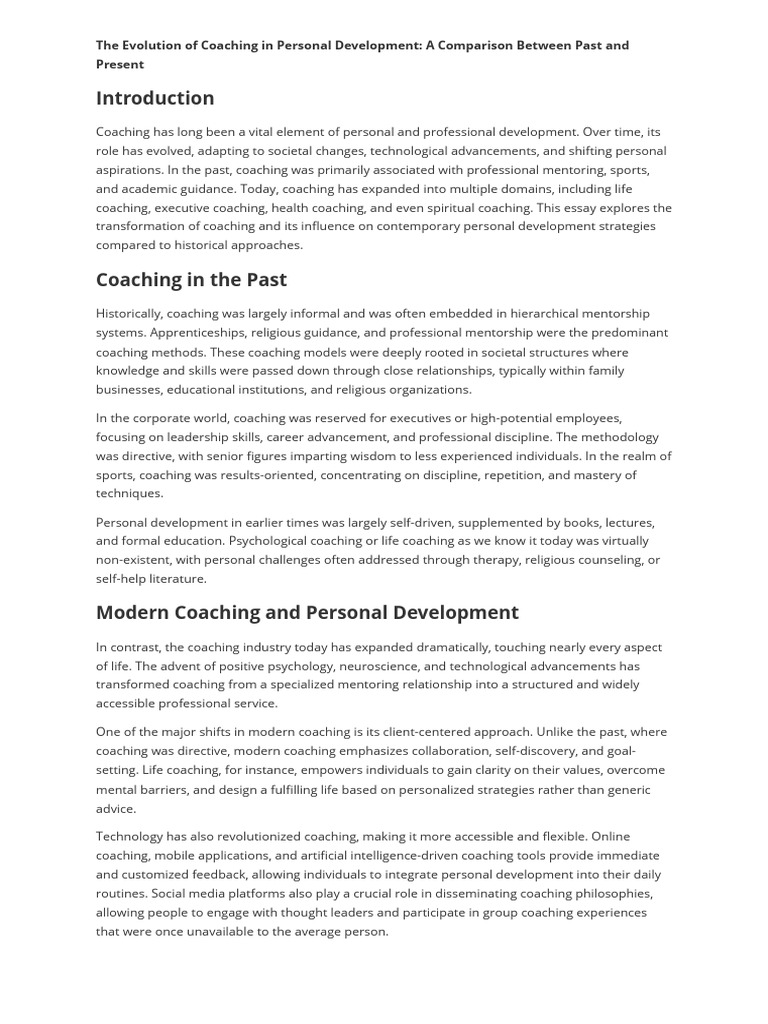 Coaching Evolution: Past vs. Present | PDF | Mentorship | Personal ...