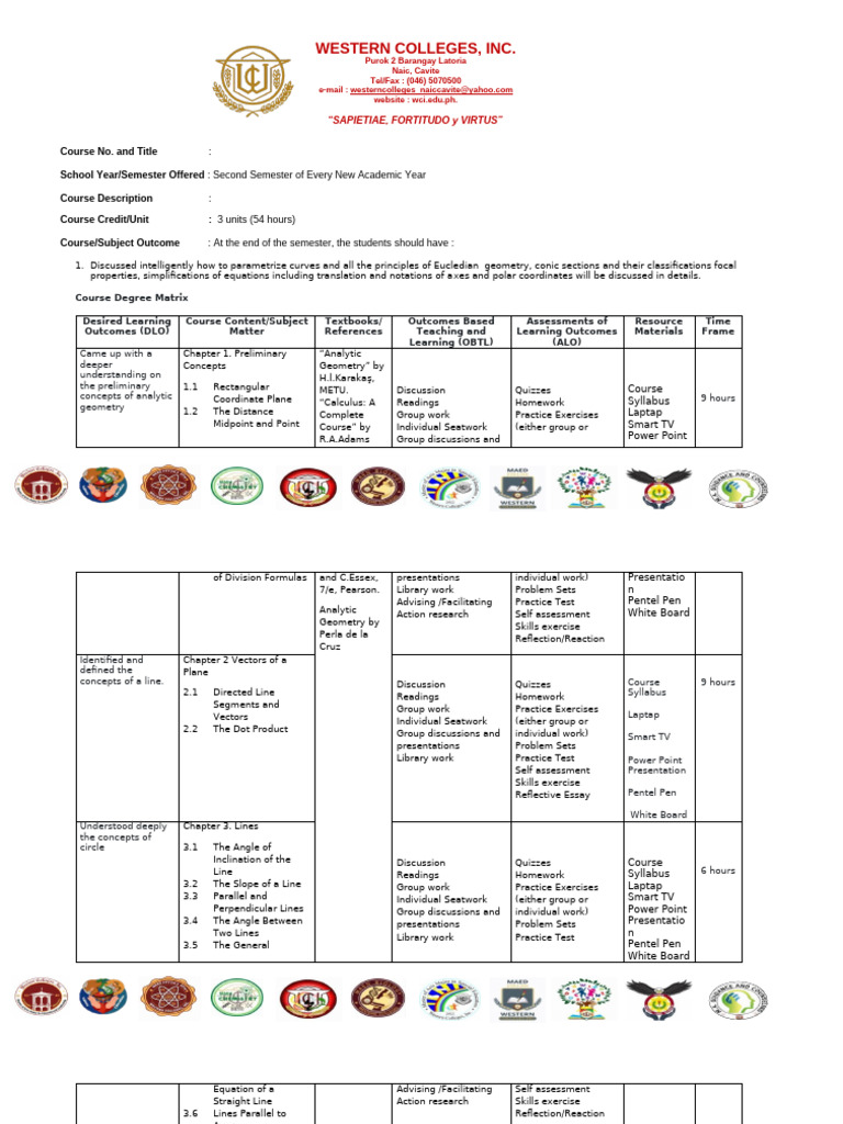 Analytic Geometry Course Guide | PDF | Line (Geometry) | Equations