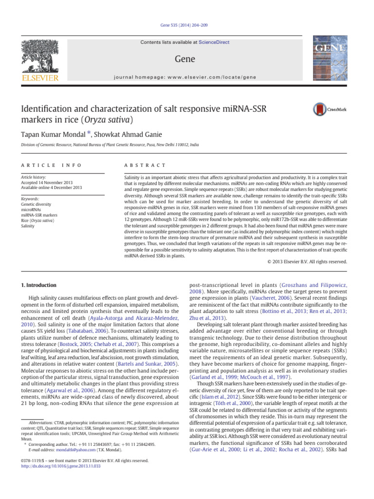 salt responsive miRNA-SSR | PDF | Microsatellite | Gene