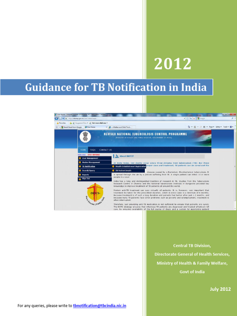 TB Notification Guidance for India 2012 | PDF | Tuberculosis | Medicine