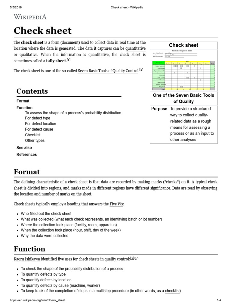 Understanding Check Sheets in Quality Control | PDF