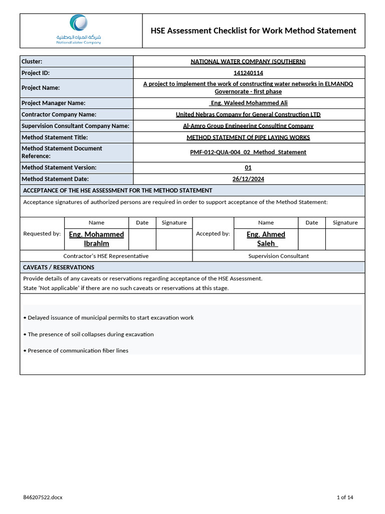PMF-017-HSE-006 - 02 HSE Assessment Checklist For Work Method Statement ...