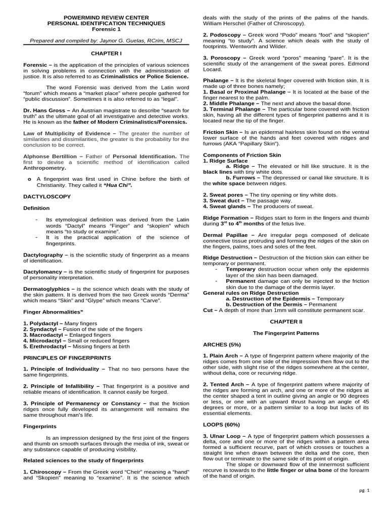 Personal Identification Techniques | PDF | Fingerprint | Forensic Science
