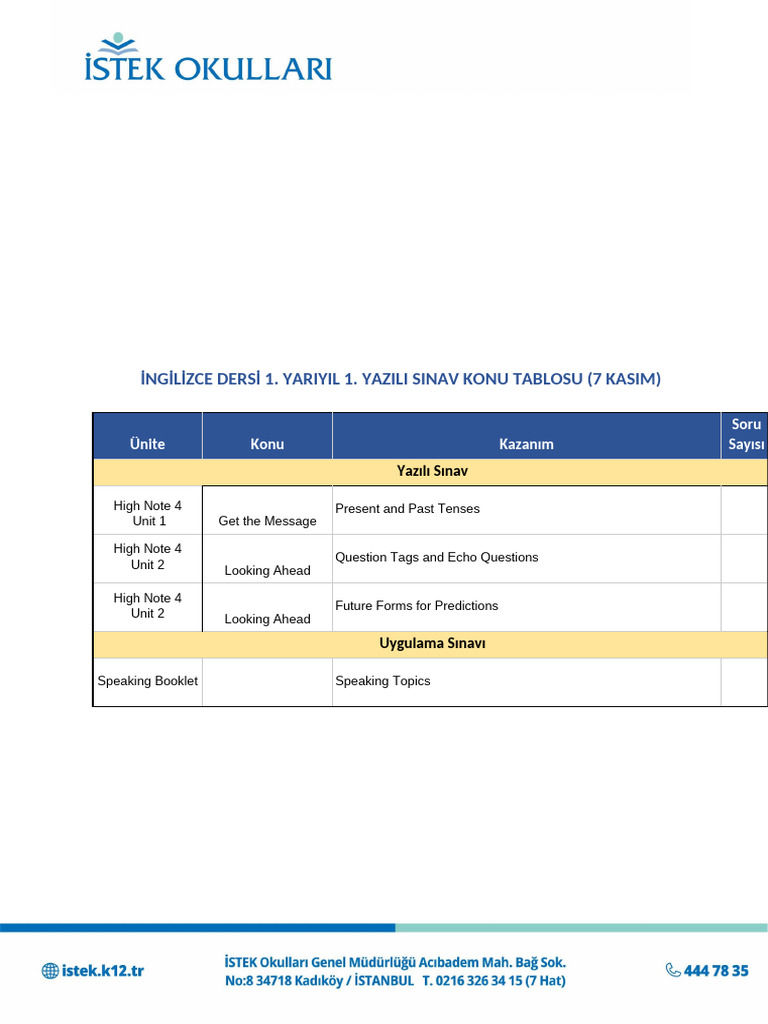 10. SINIF SINAV KAZANIM TABLOSU | PDF
