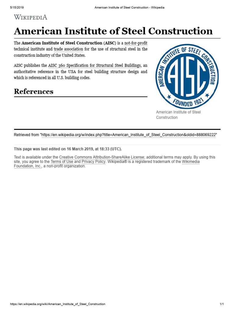 American Institute of Steel Construction - Wikipedia | PDF