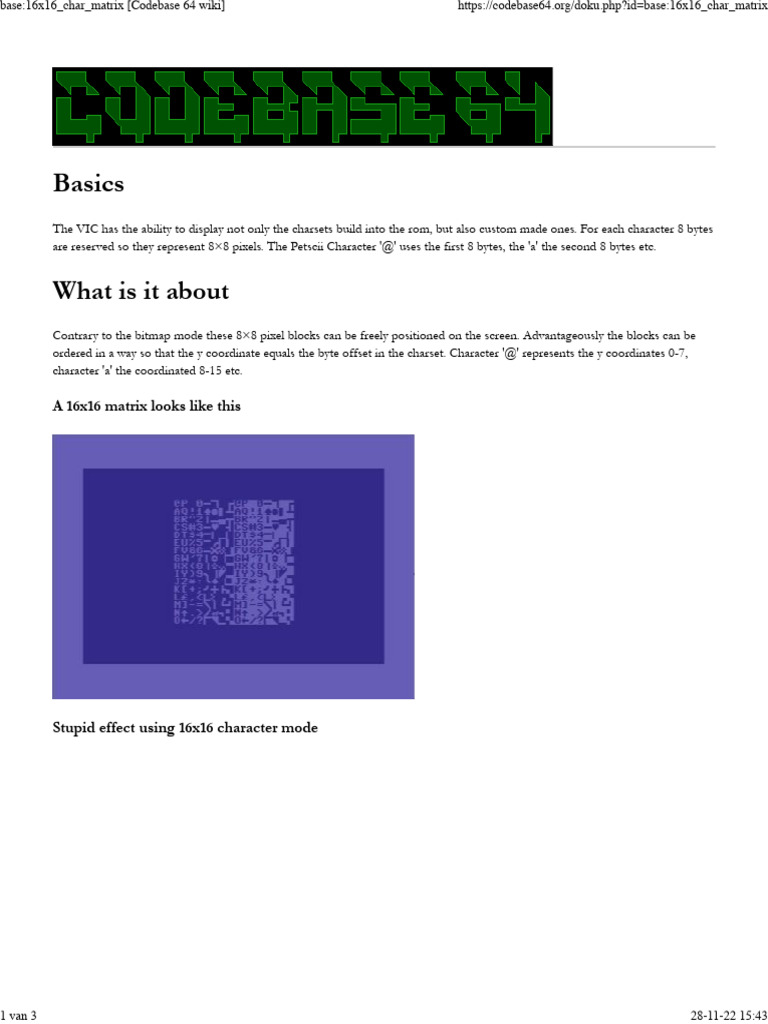 140. Base 16x16_char_matrix [Codebase 64 Wiki] | PDF | Graphics | Computer Engineering