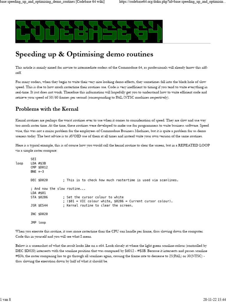 Base Speeding Up and Optimising Demo Routines (Codebase 64 Wiki) | PDF | Pointer (Computer ...