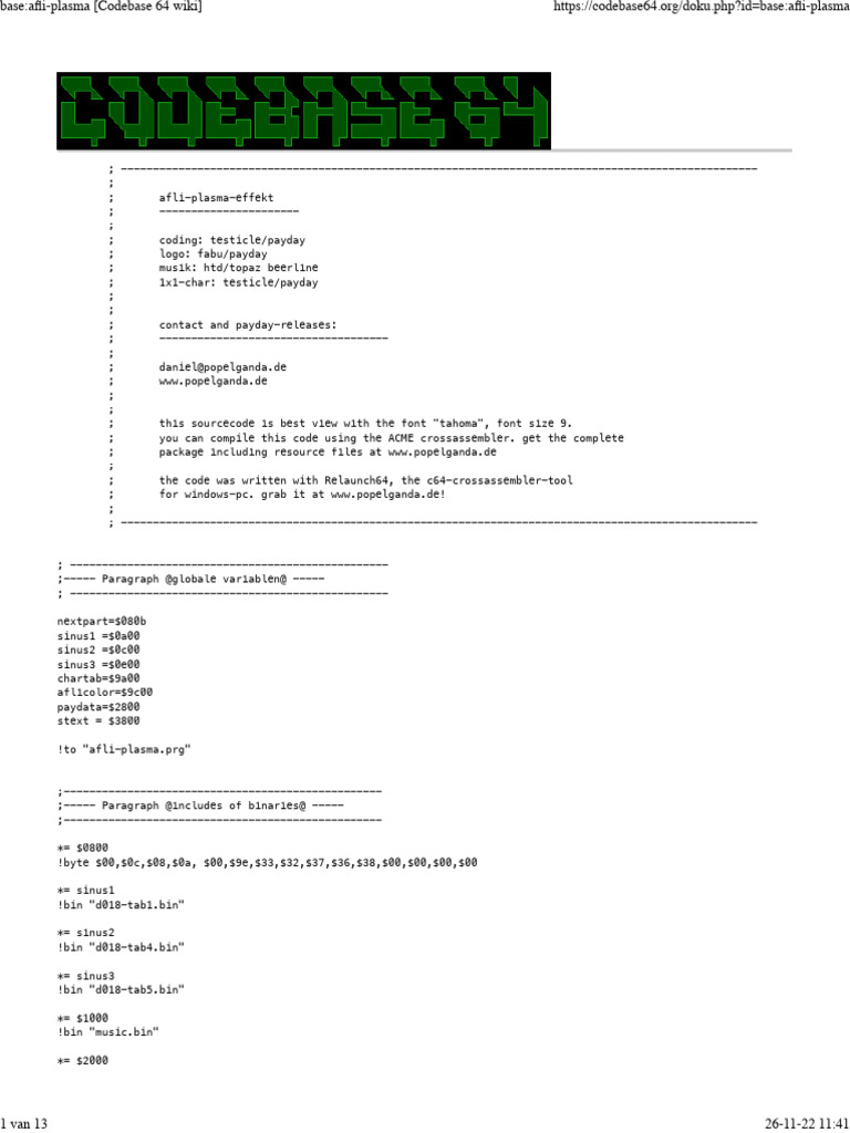 Base Afli-Plasma (Codebase 64 Wiki) | PDF | Computing | Computer Data