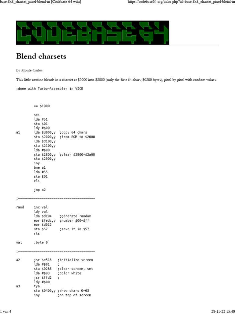 Base 8x8 - Charset - pixel-Blend-In (Codebase 64 Wiki) | PDF | Computing | Computer Data