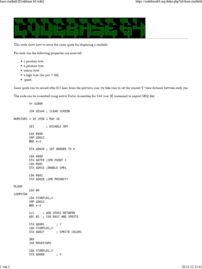 Base Starfield (Codebase 64 Wiki) | PDF | Computing | Computer Architecture