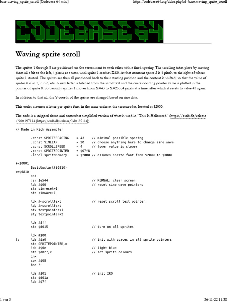 Base Waving - Sprite - Scroll (Codebase 64 Wiki) | PDF | Computer Programming | Computing