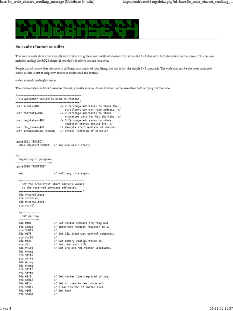 Base 8x - Scale - Charset - Scrolling - Message (Codebase 64 Wiki) | PDF | Office Equipment ...