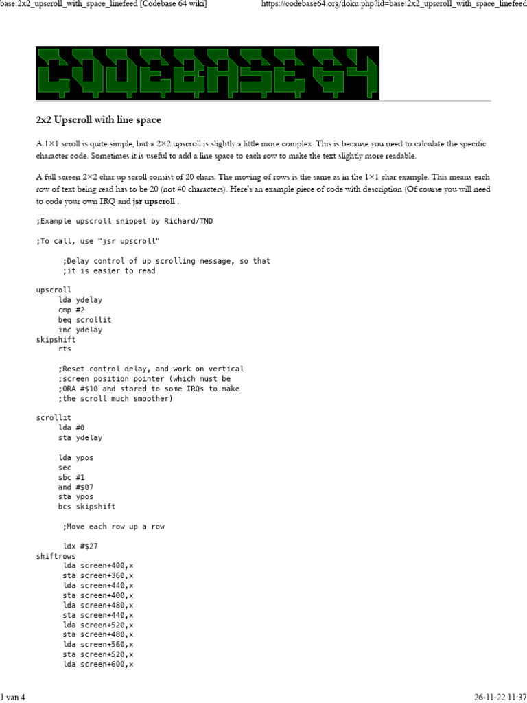 115. base 2x2_upscroll_with_space_linefeed [Codebase 64 wiki] | PDF | Computing | Computer ...
