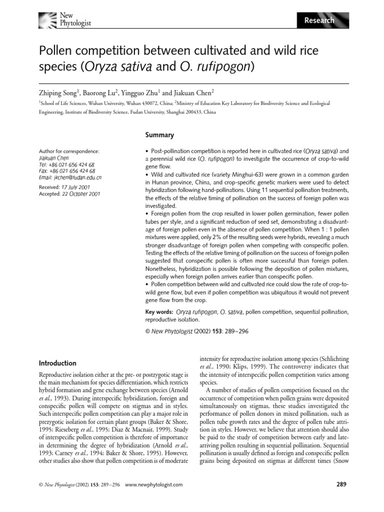 Pollen Competition Between Cultivated and Wild Rice | PDF | Pollination ...