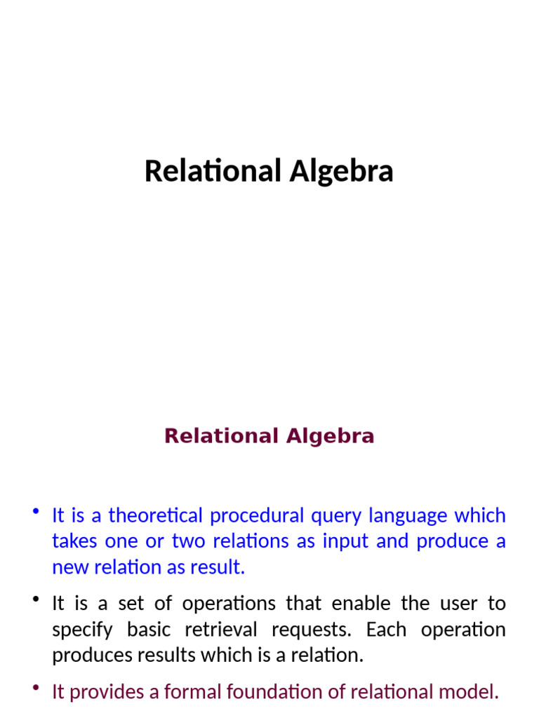 Relational Algebra | PDF | Relational Database | Software Design Relational Algebra | PDF | Relational Database | Software Design