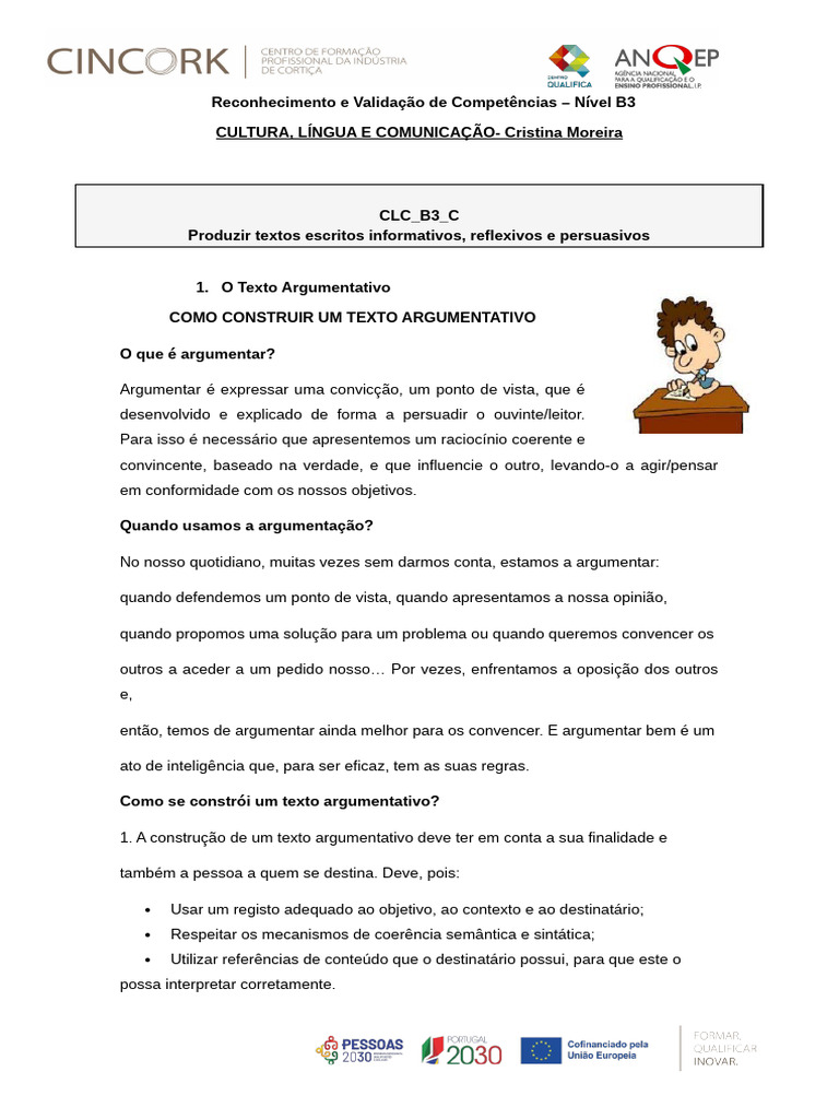 Ficha 3 - CLC - Texto Argumentativo - Alunos | PDF