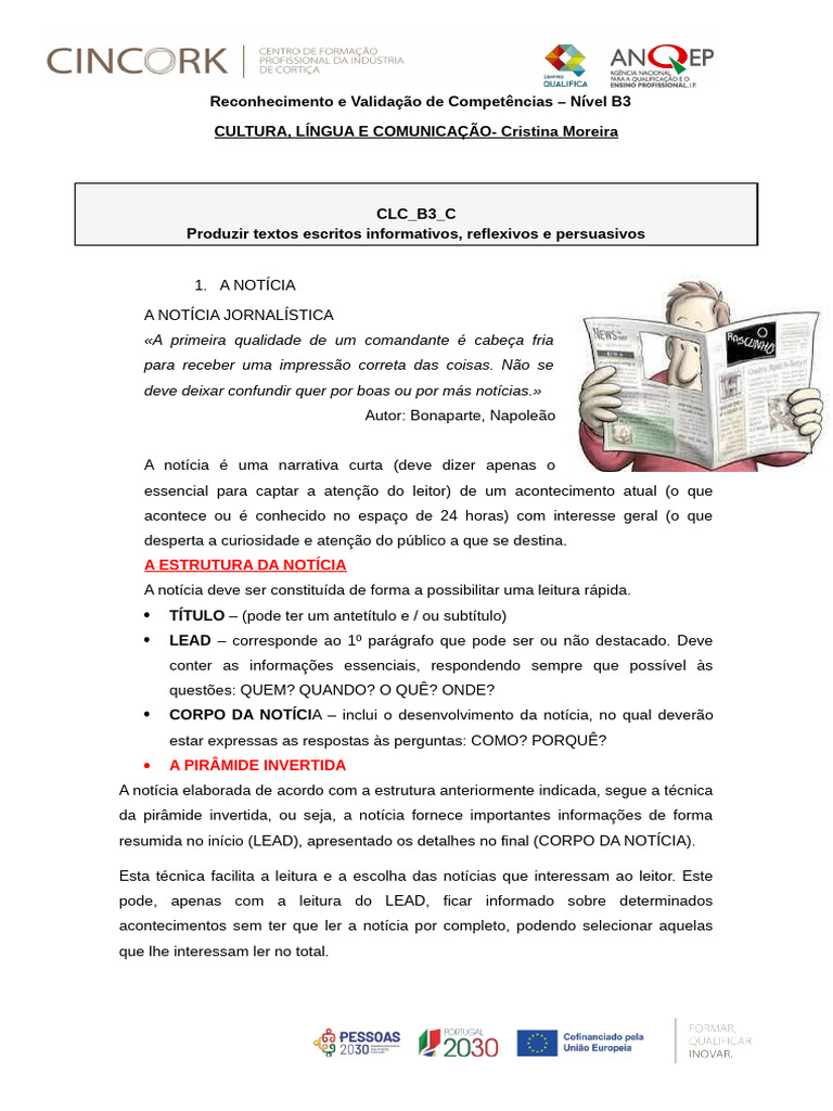 Ficha 3 - CLC - Noticia - Alunos | PDF