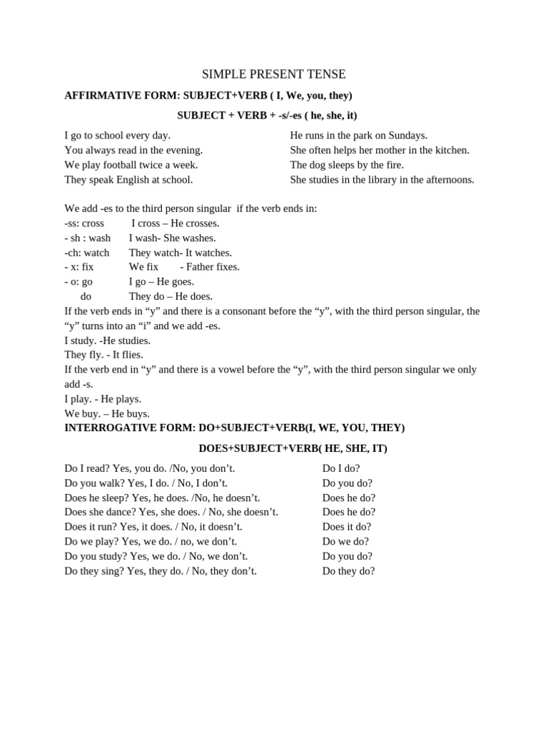 SIMPLE PRESENT TENSE - Theory | PDF | Verb | English Language