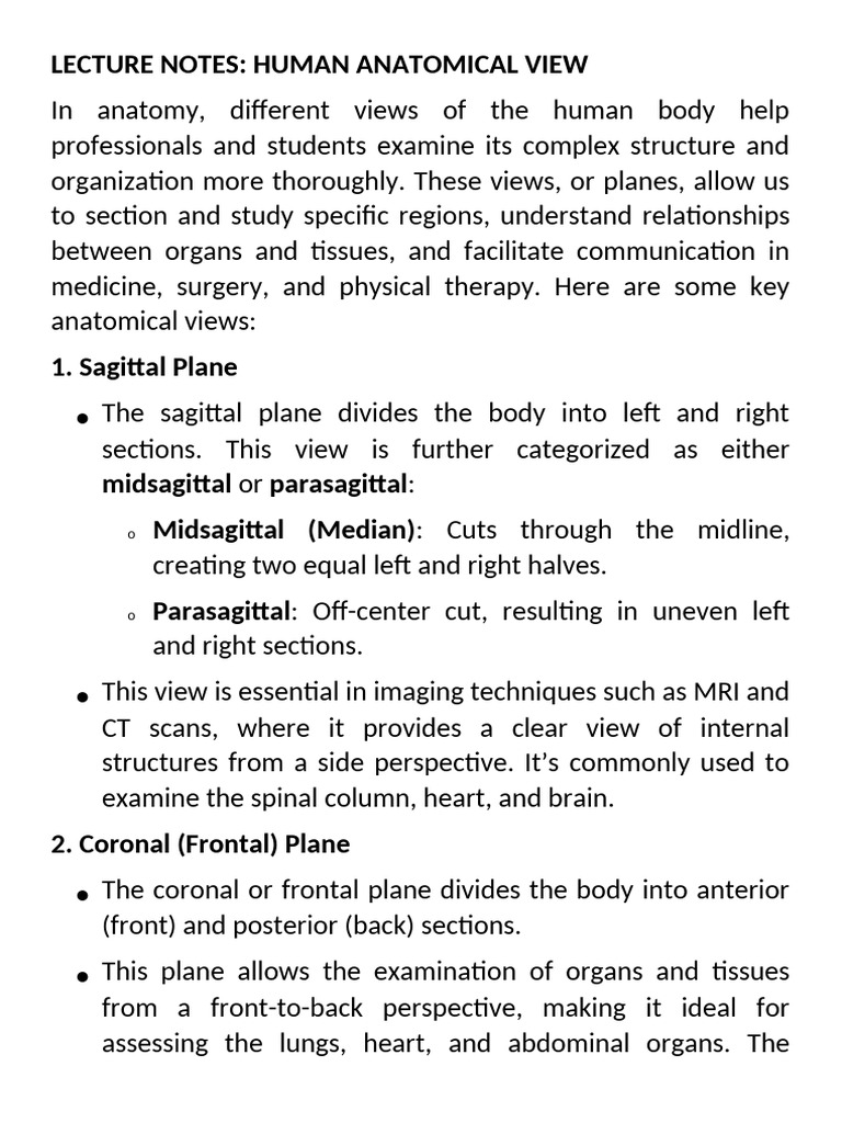 LECTURE NOTES BIOII-Anatomical View | PDF | Medical Imaging | Radiology