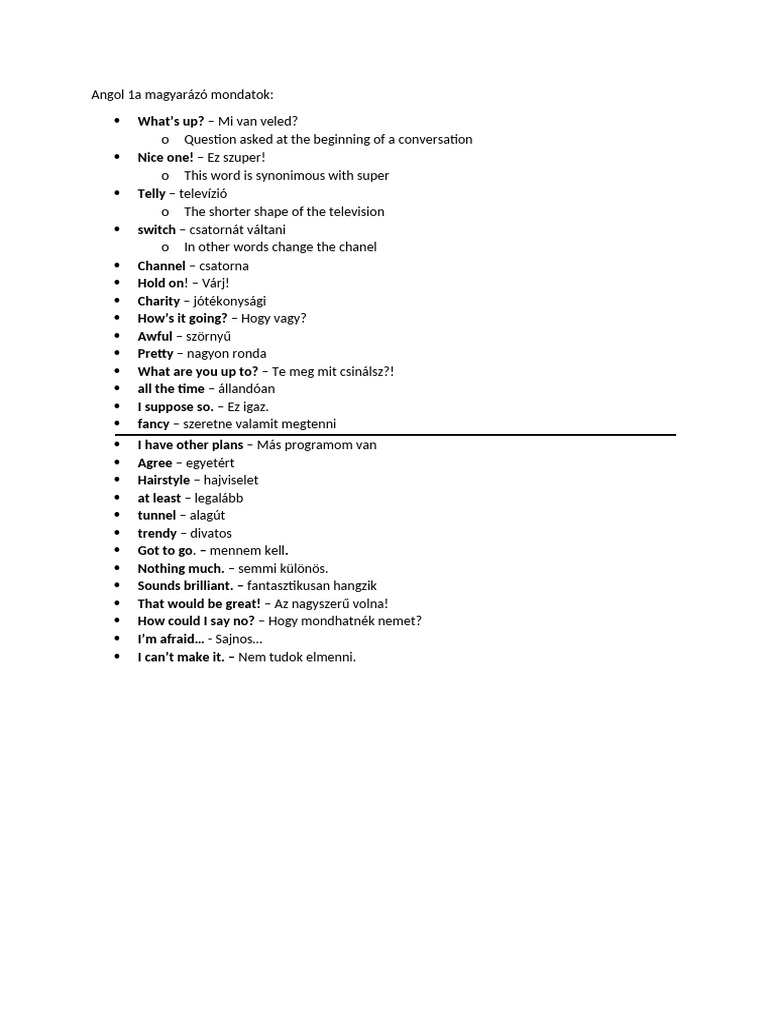 Angol 1a Magyarázó Mondatok | PDF