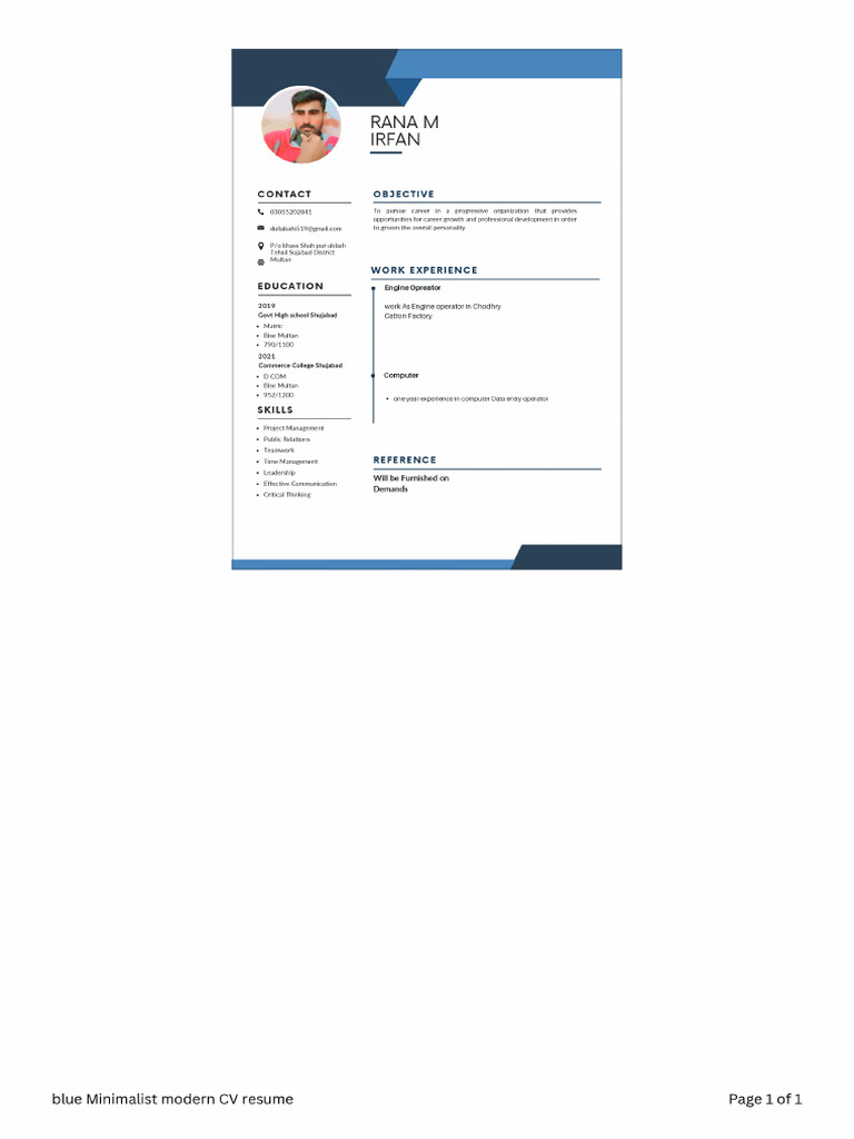 blue Minimalist modern CV resume (2) | PDF