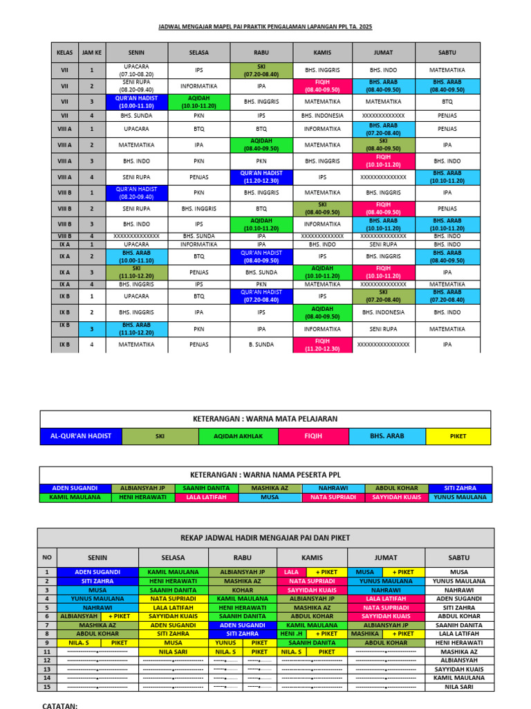 Jadwal Mengajar Mapel Pai Peserta PPL | PDF