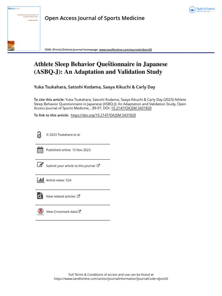 Athlete Sleep Behavior Questionnaire in Japanese ASBQ-J An Adaptation ...