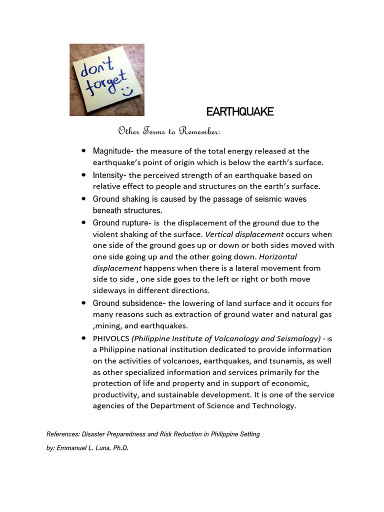 EARTHQUAKE Words To Remember | PDF