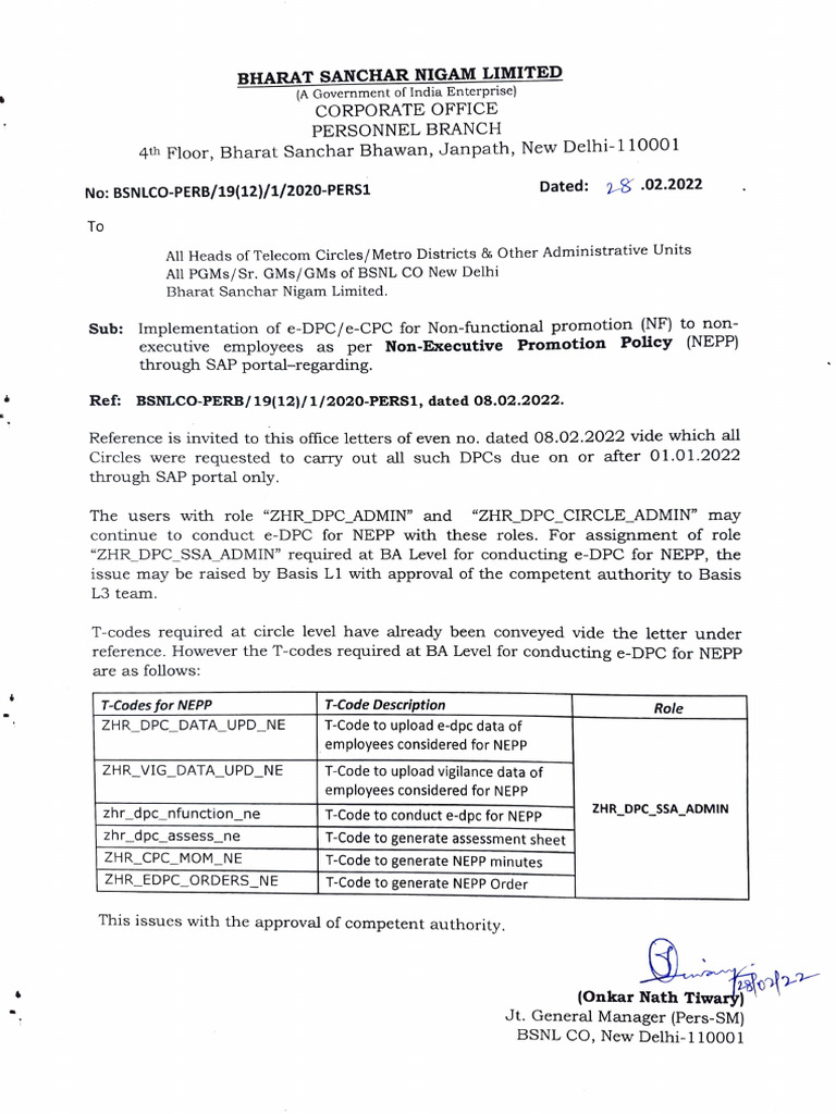 DPC of NEPP letter 28 02 2022 | PDF | Government Of India | New Delhi