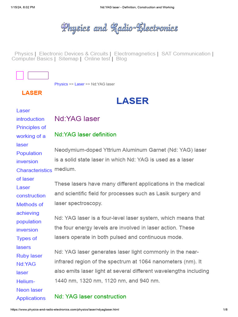 8Nd - YAG Laser - Definition, Construction and Working | PDF | Laser ...