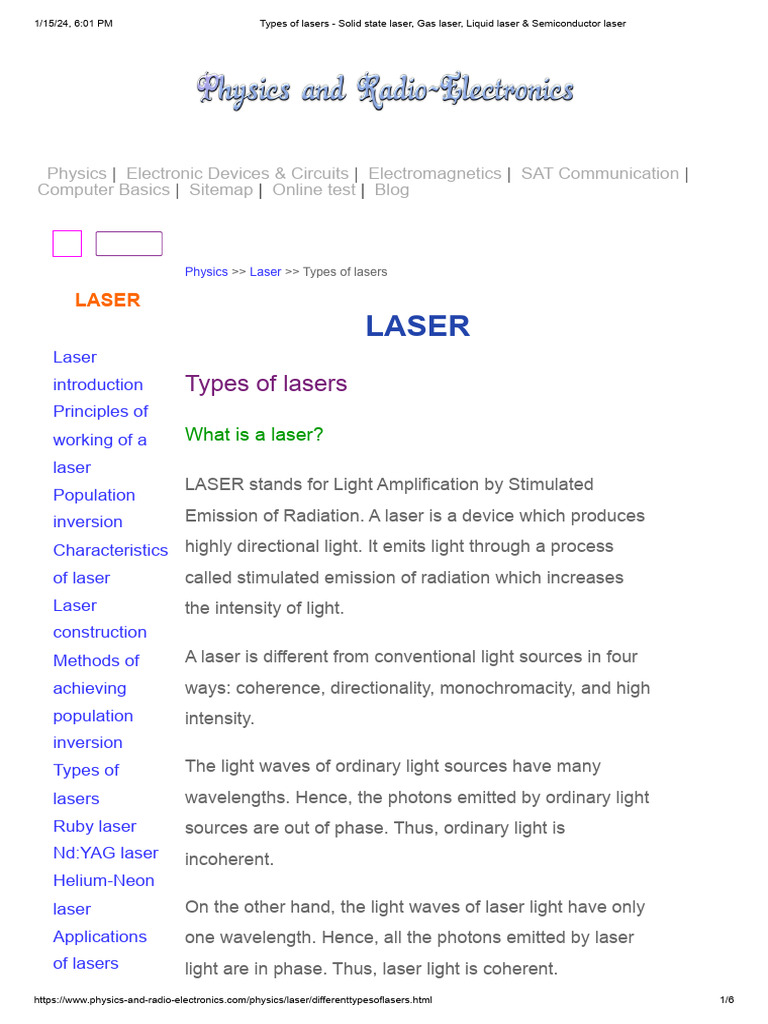 6types of Lasers - Solid State Laser, Gas Laser, Liquid Laser ...