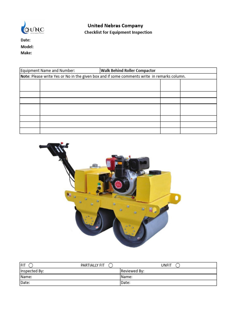 Walk Behind Roller Compactor Inspection Checklist | PDF