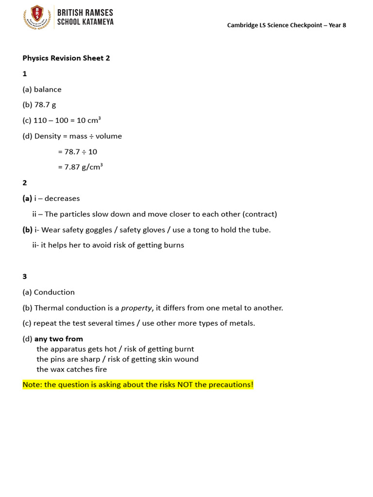 Revision Sheet 2 - Extra - Phy Answers | PDF