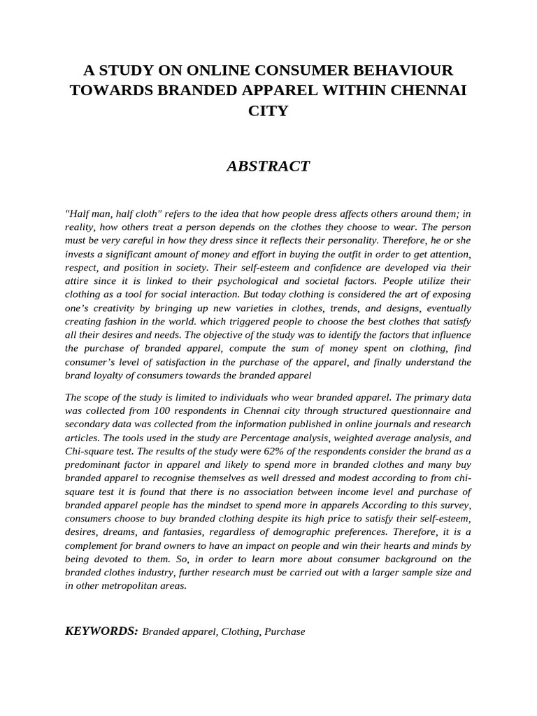 A Study On Consumer Preference Towards Branded Apparel | PDF | Consumer ...