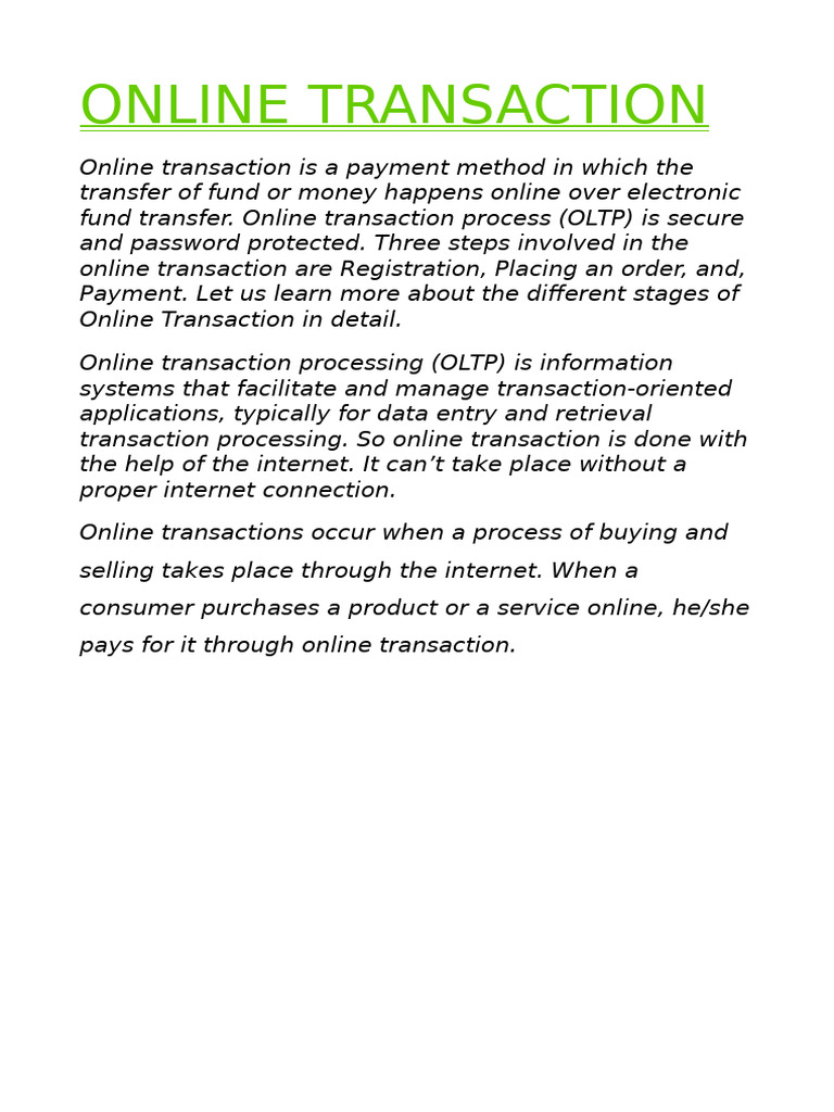 ONLINE TRANSACTION | PDF | Payments | E Commerce