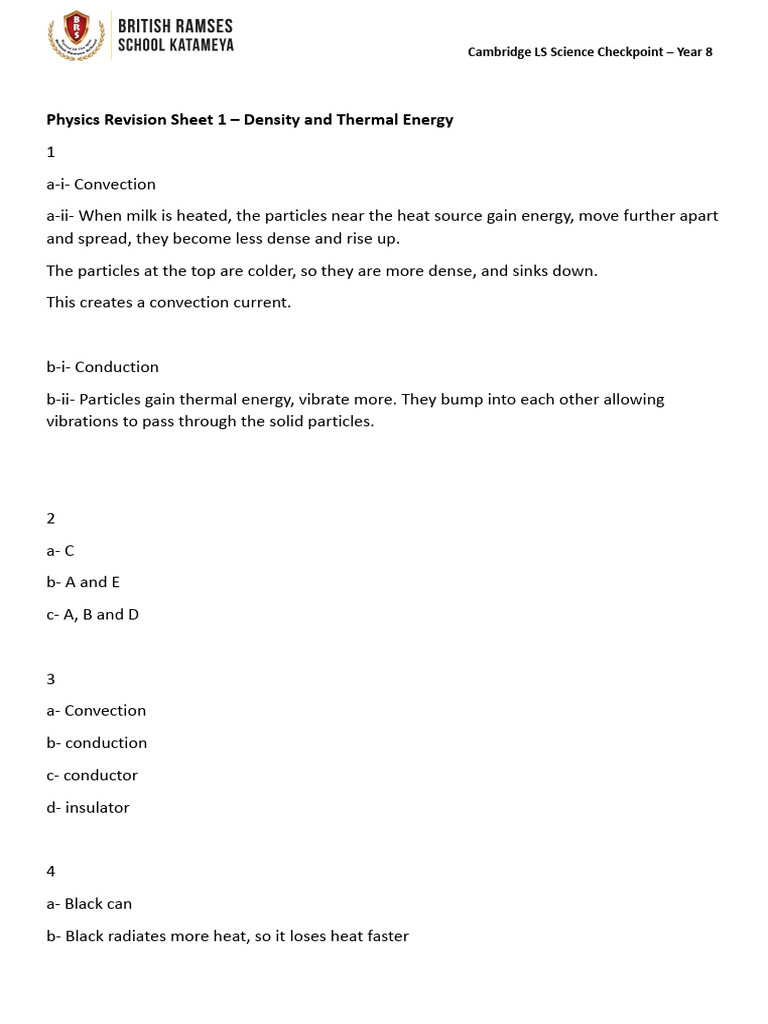 Revision Sheet 1 - Extra - Physics Answers | PDF